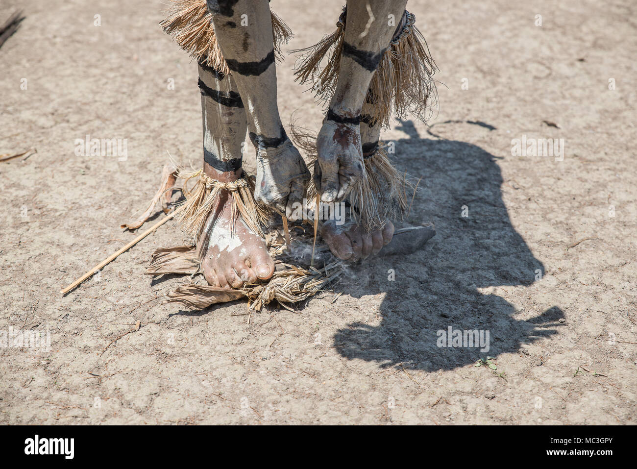 Firemaking performance in a village, Goroka area, Eastern Highlands ...