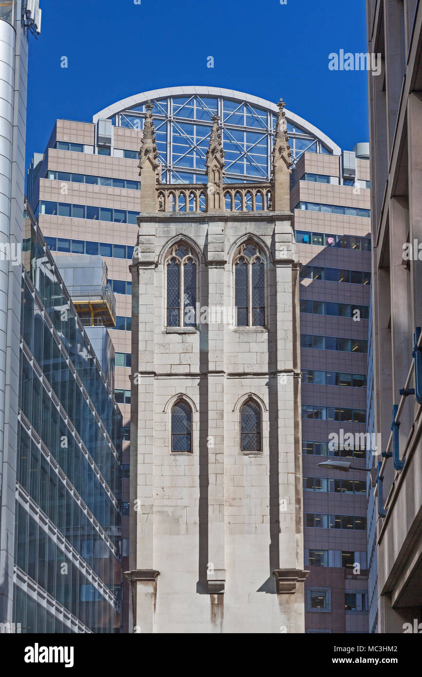 City of London. The surviving Wren bell tower of the church of St Alban ...