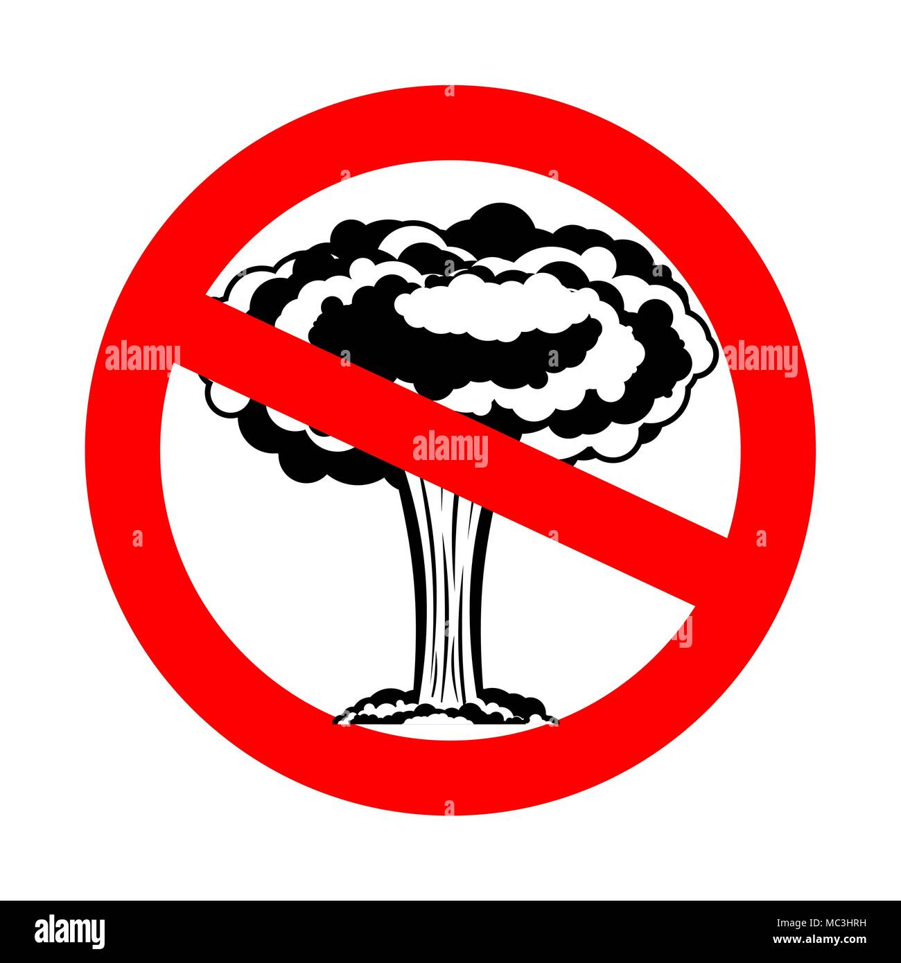 Stop war. Nuclear explosion is prohibited. Red prohibition sign ban ...