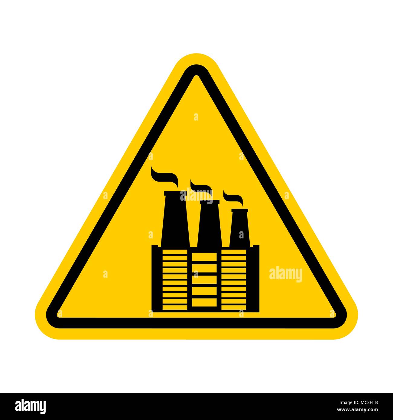 Attention Factory. Environmental pollution prohibited. Yellow triangle ...