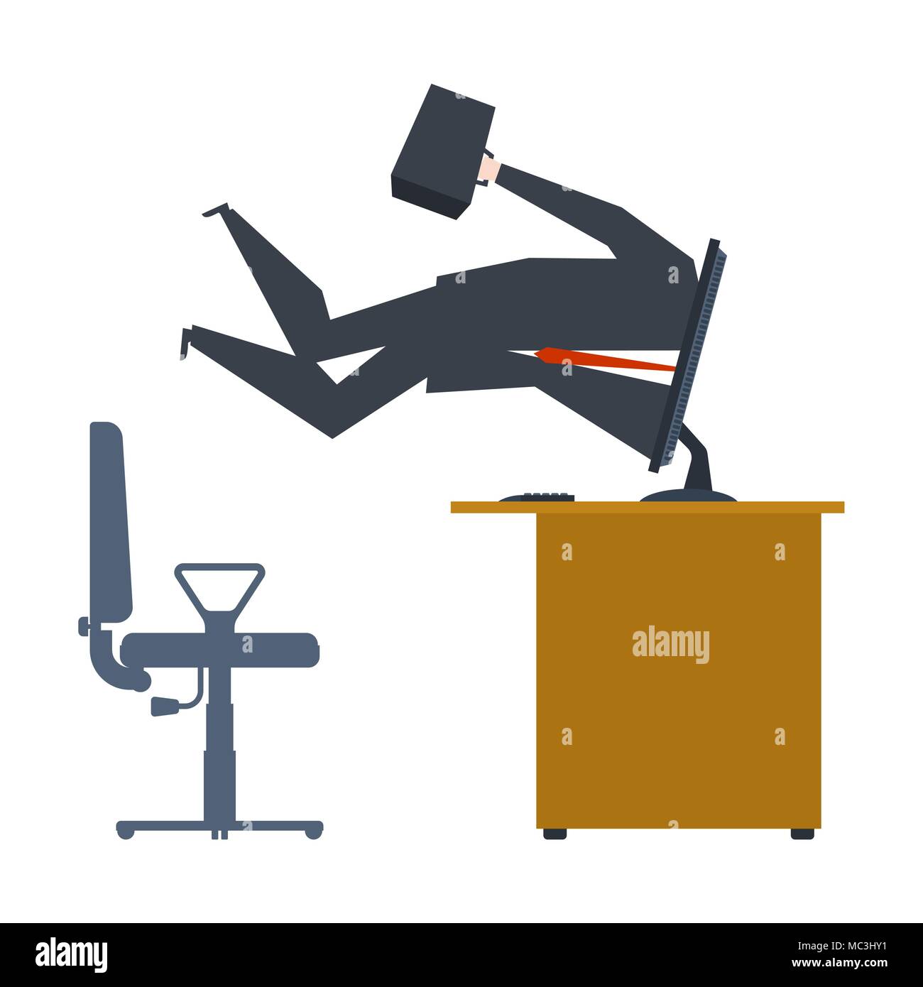 Businessman inside computer. Computer absorbed man. Vector illustration ...