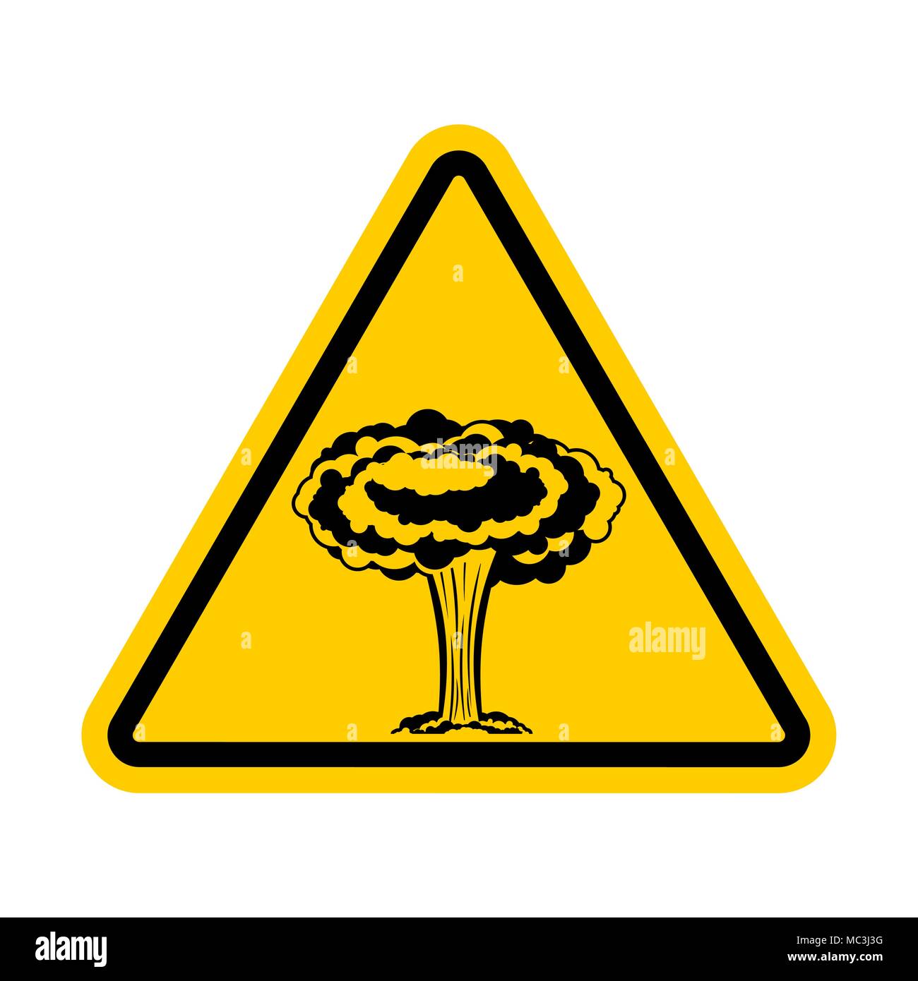 Attention war. Nuclear explosion is prohibited. Yellow triangle road ...