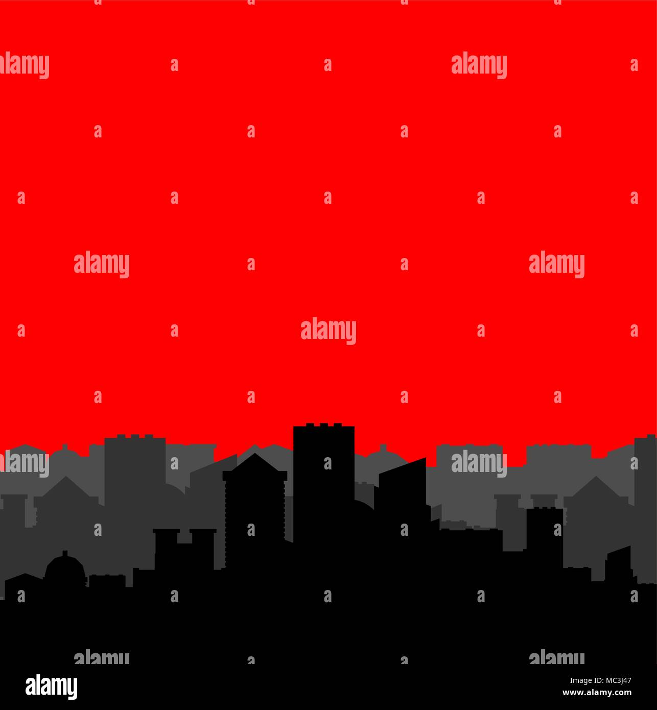 City silhouette and red background. Megapolis silhouette. Skyscrapers ...