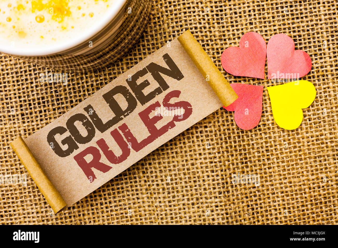 Writing note showing Golden Rules. Business photo showcasing Regulation ...