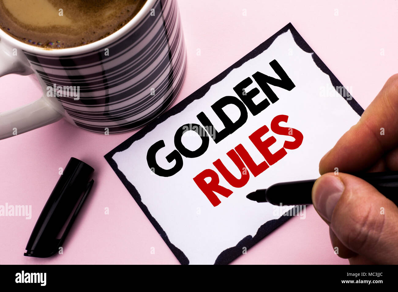 Handwriting text writing Golden Rules. Concept meaning Regulation ...