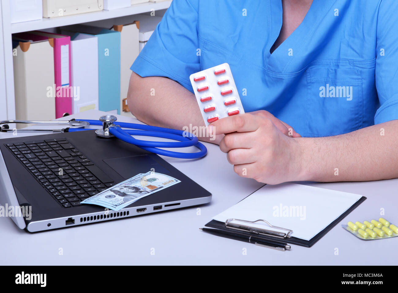 Medical Concept Health Price Dollars With Assorted Pills Cardiogram