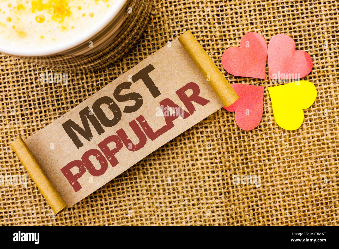 Writing note showing Most Popular. Business photo showcasing Top Rating ...