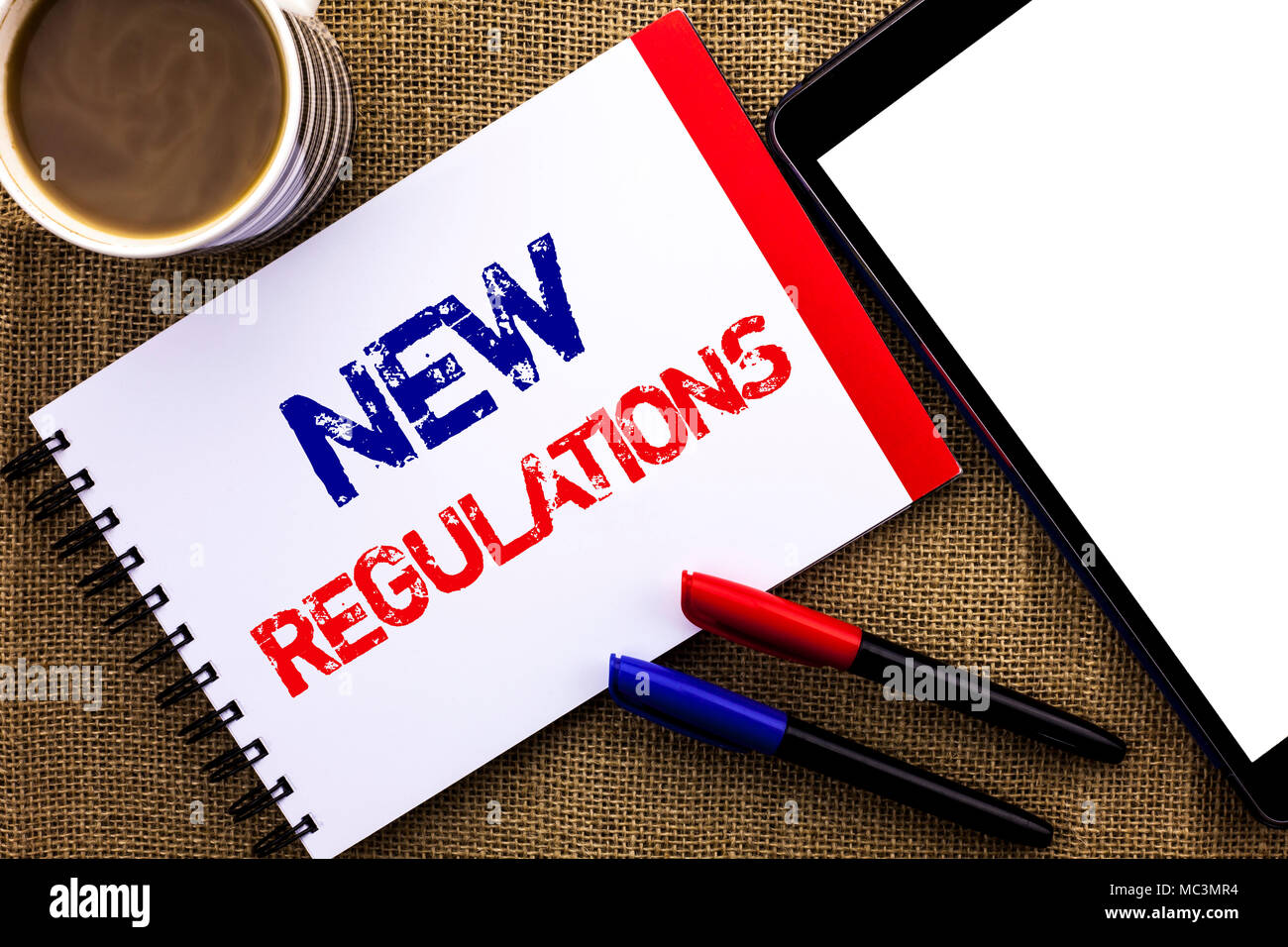 Handwriting text New Regulations. Concept meaning Change of Laws Rules ...