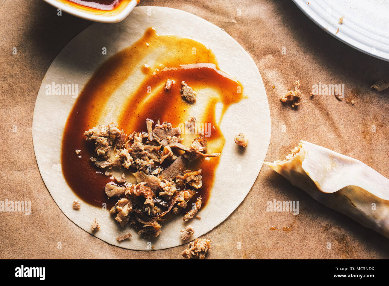 Beijing style duck pancakes with hoisin sauce Stock Photo - Alamy
