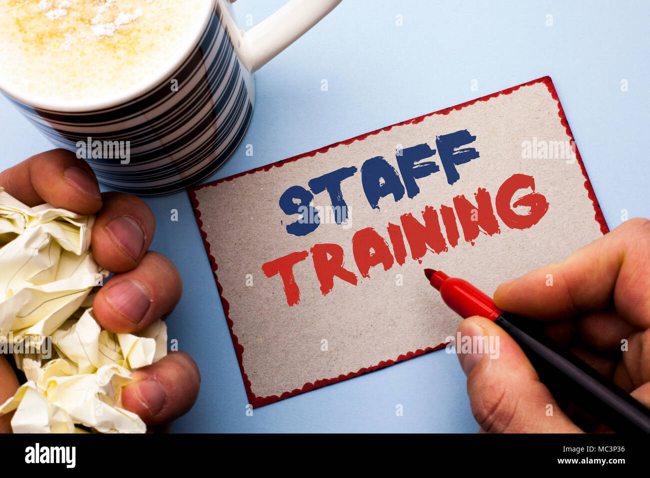 Writing note showing Staff Training. Business photo showcasing Teaching ...