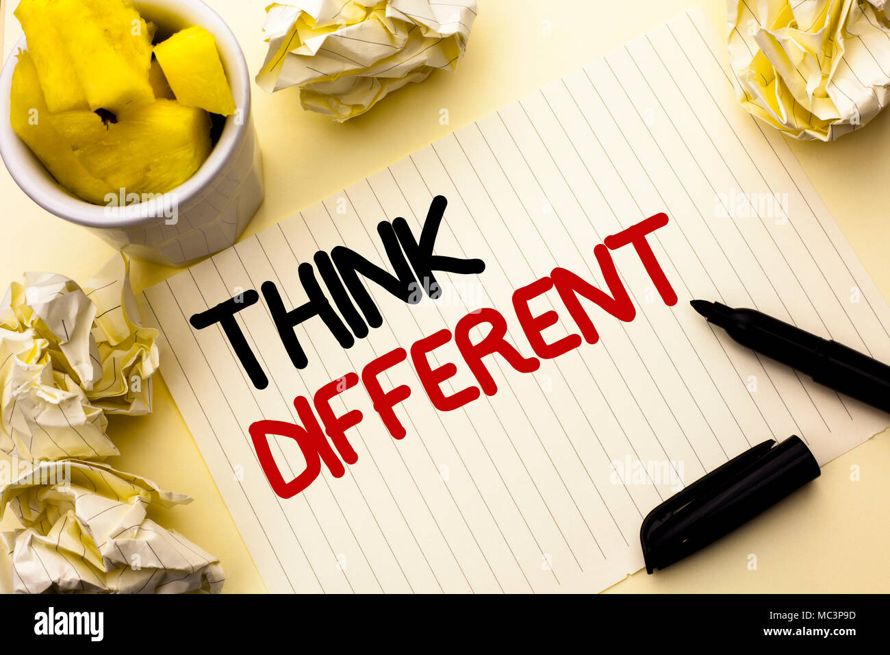 Conceptual hand writing showing Think Different. Business photo ...