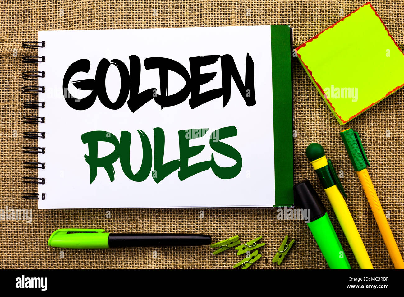 Text sign showing Golden Rules. Conceptual photo Regulation Principles ...