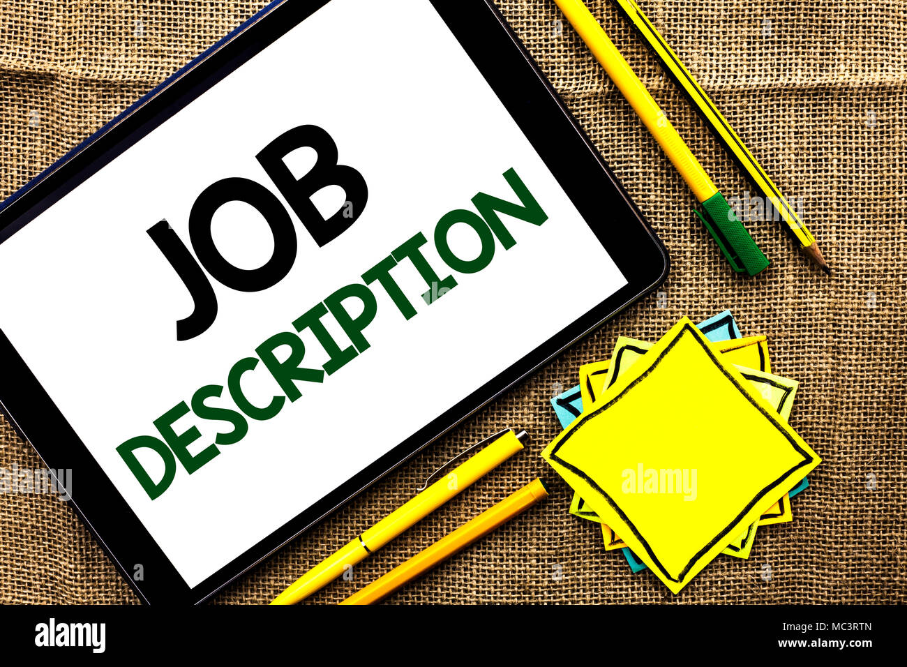 Text sign showing Job Description. Conceptual photo Document that ...