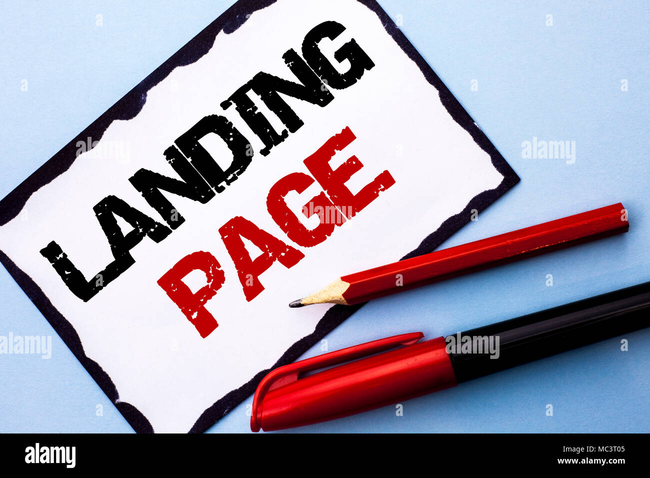 Conceptual hand writing showing Landing Page. Business photo text Website accessed by clicking a ...