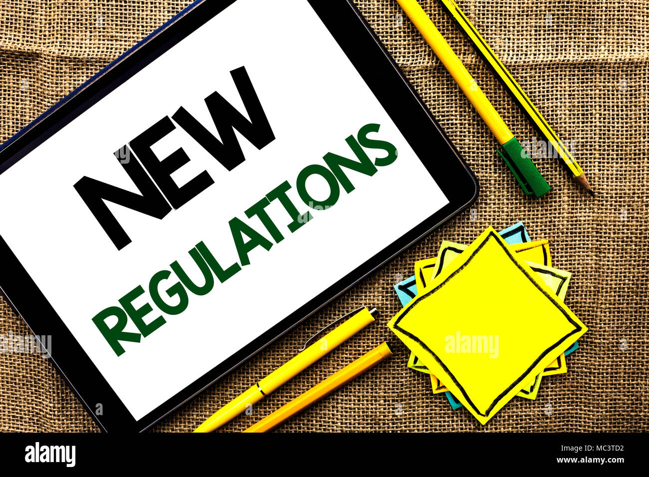 Text sign showing New Regulations. Conceptual photo Change of Laws ...