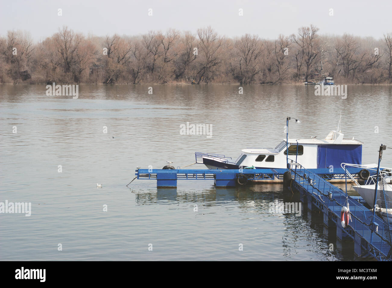 Boat in small marina on the river Stock Photo - Alamy