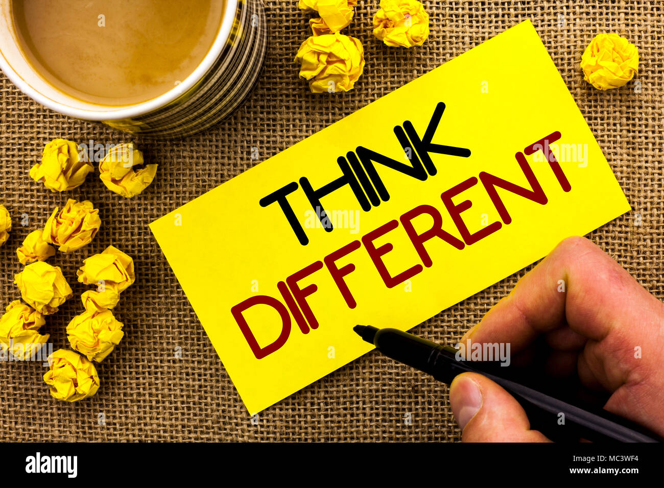 Text sign showing Think Different. Conceptual photo Rethink Change on ...