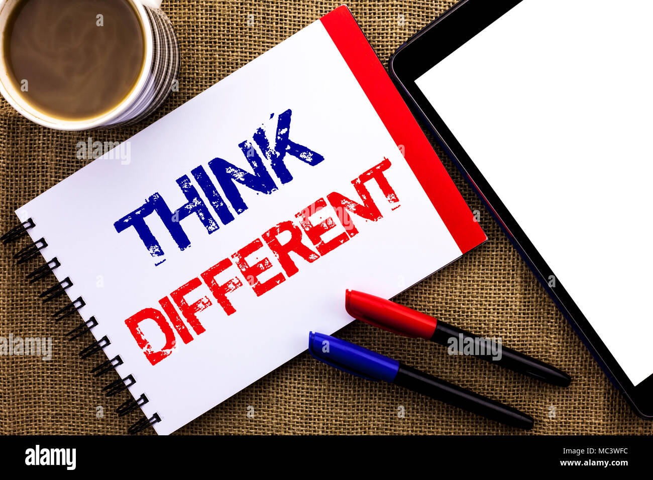 Handwriting text Think Different. Concept meaning Rethink Change on ...