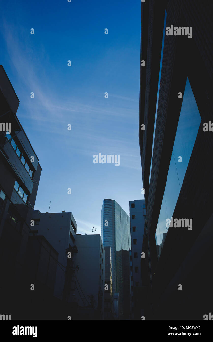 Low angle view of office buildings in Ginza area, Tokyo, Japan Stock ...