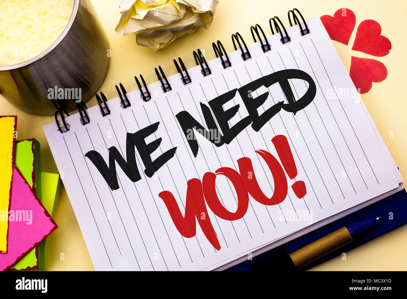 Writing note showing We Need You Motivational Call. Business photo ...