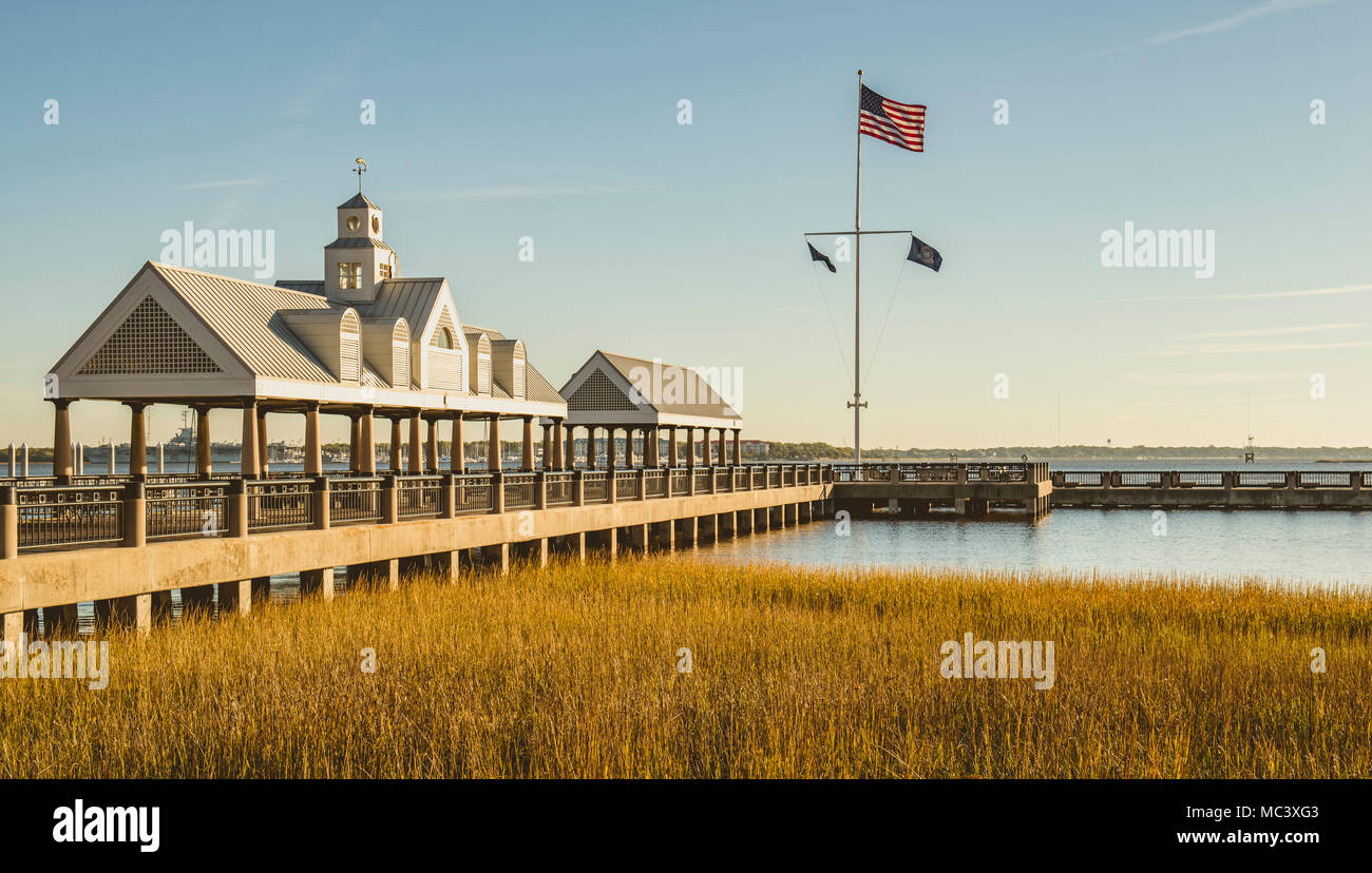 Pier long wharf with custom house dock in marsh grass Stock Photo - Alamy