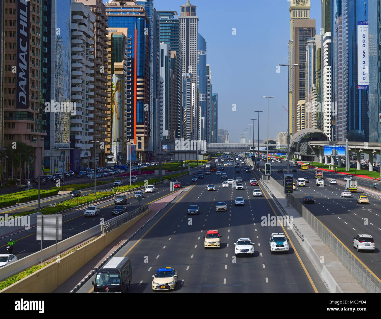 Dubai, UAE- April 8. 2018. The development of Sheikh Zayed Road Stock ...