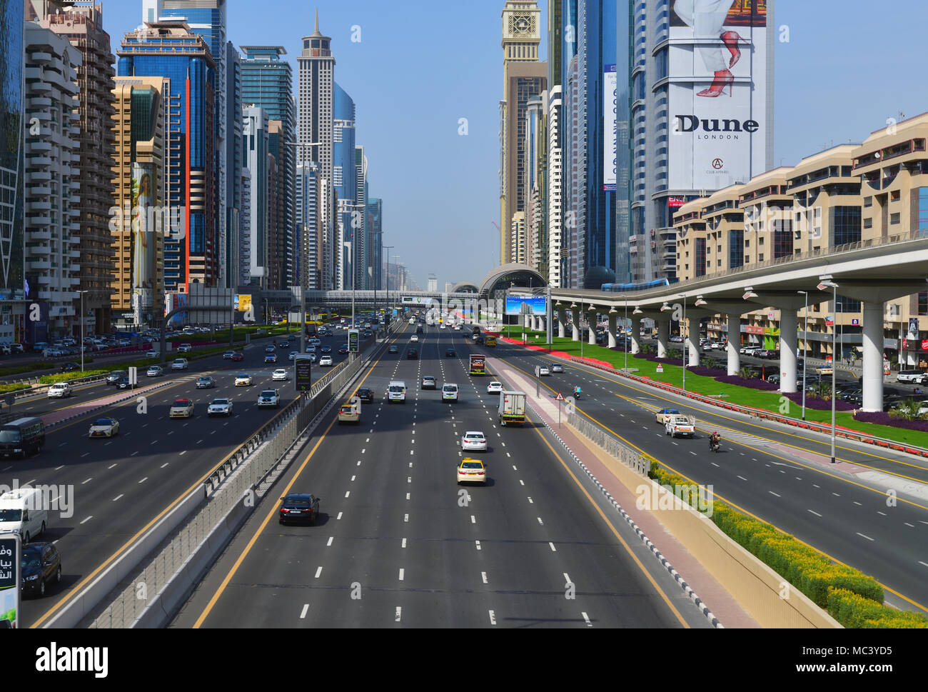 Dubai, UAE - April 8. 2018. The development of Sheikh Zayed Road Stock ...