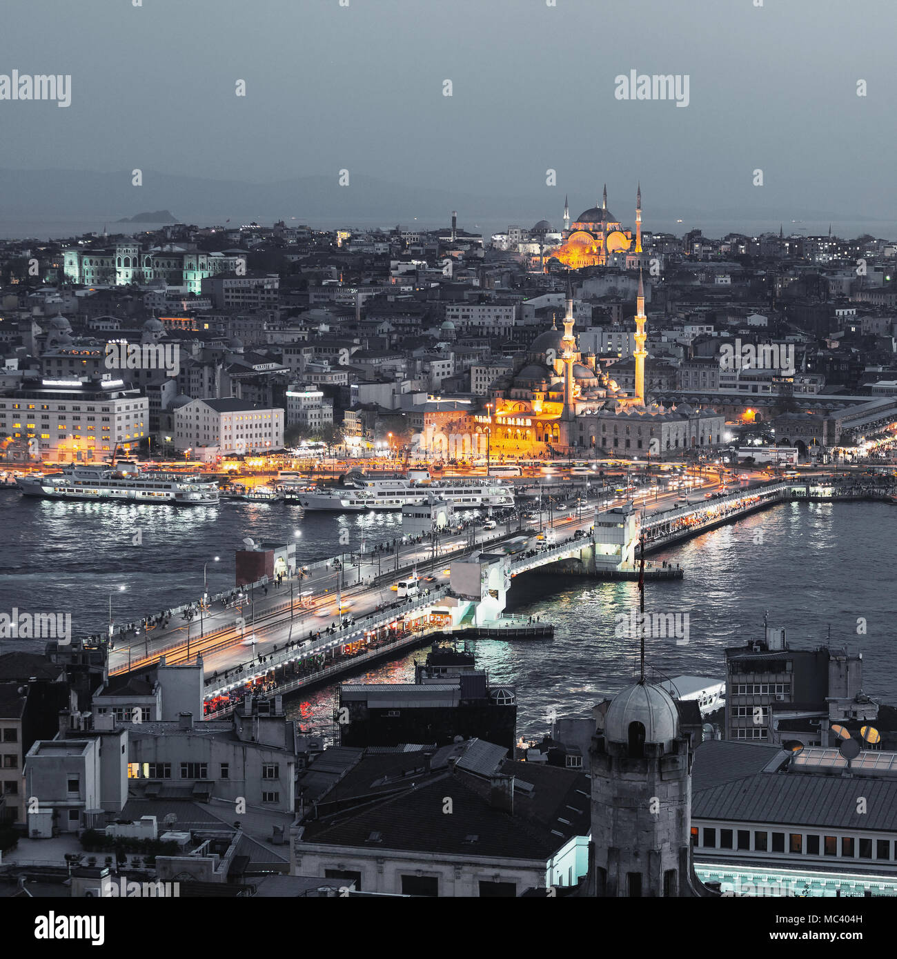 Istanbul panoramic view at night Stock Photo - Alamy