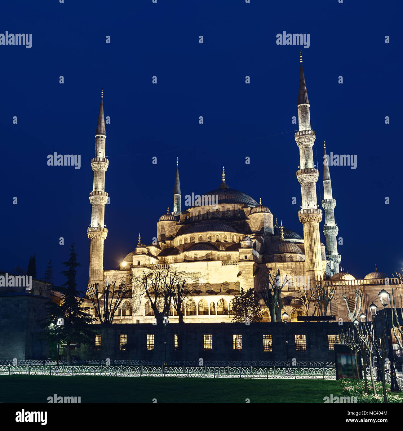 Blue Sultanahmet Mosque at night time , Istanbul, Turkey Stock Photo ...