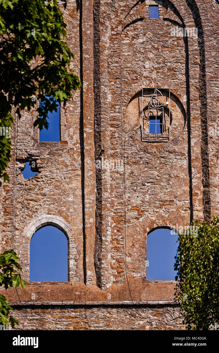 The windows of an old medieval monastery at Pirita, Estonia. The ...
