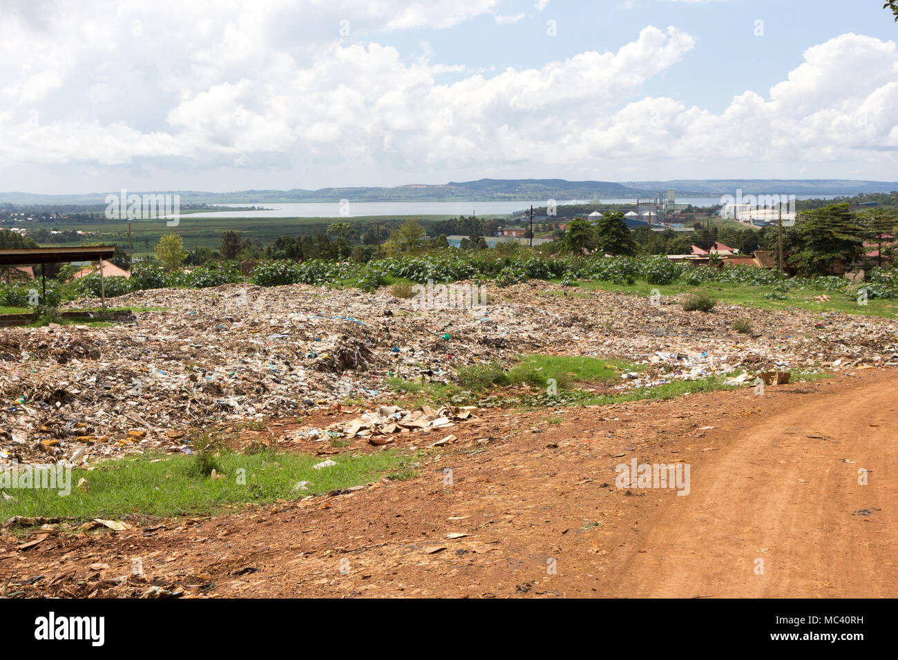 Jinja, Uganda. 21 May 2017. A large landfill of waste sprawling on the ...
