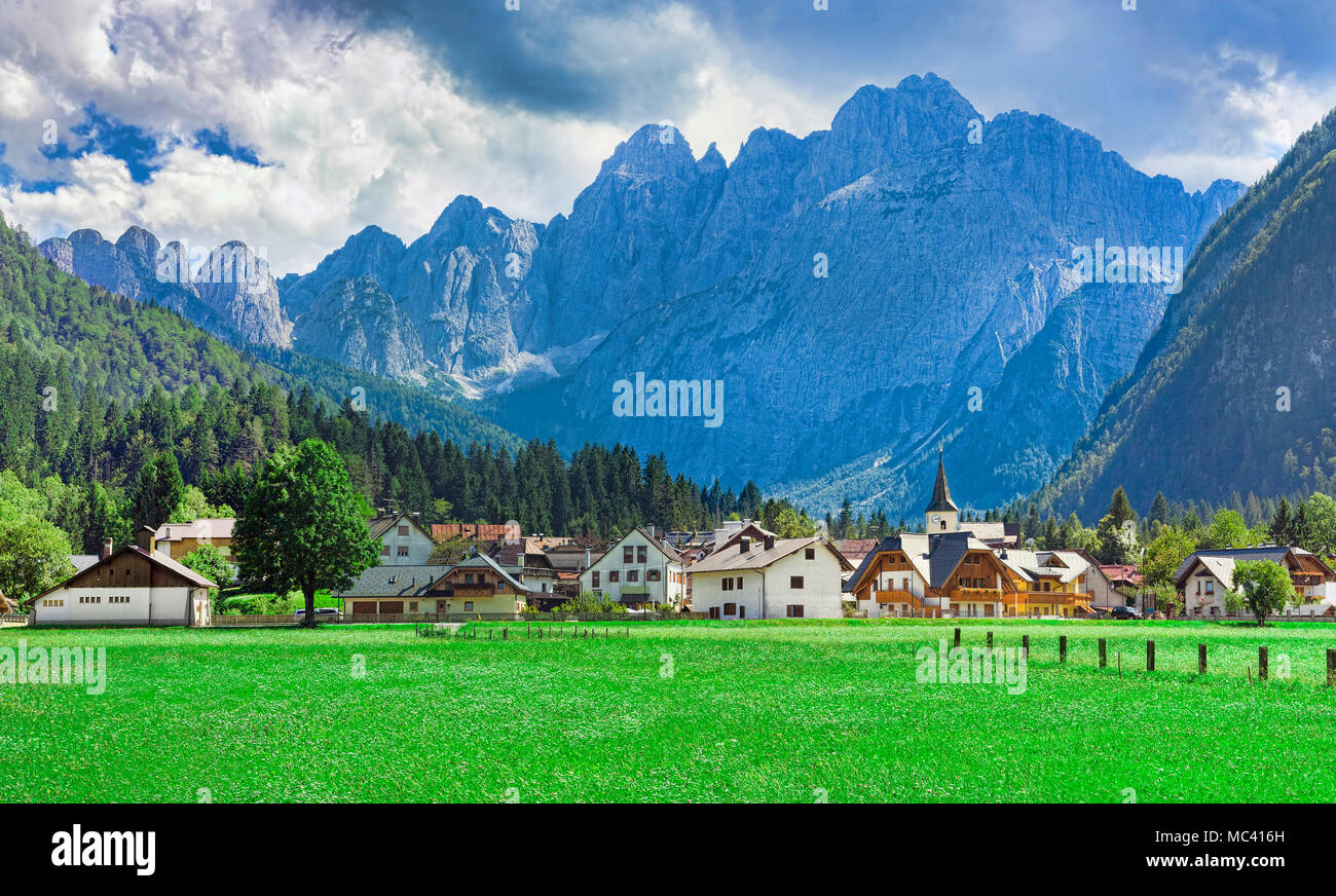 Valbruna town in the Alps of Italy landscape Stock Photo - Alamy