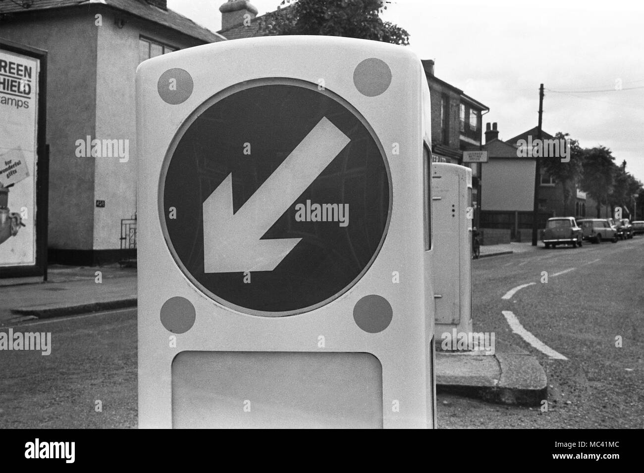 keep left traffic bollard, old,1960's Stock Photo - Alamy