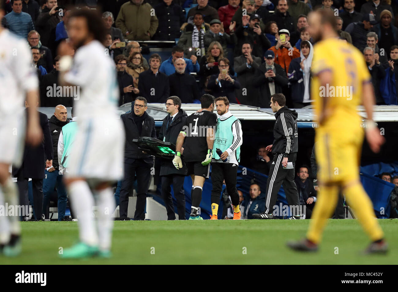 Madrid, Spain. 11th Apr, 2018. GIANLUIGI BUFFON of Juventus walks from ...