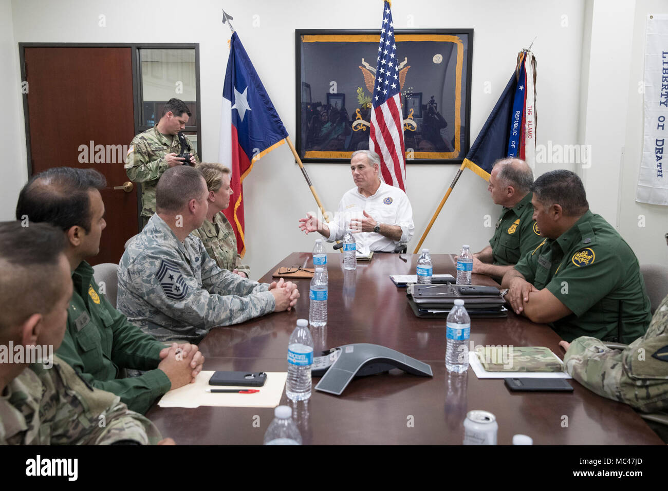 Texas Gov. Greg Abbott speaks to U.S. Border Patrol and Texas National ...
