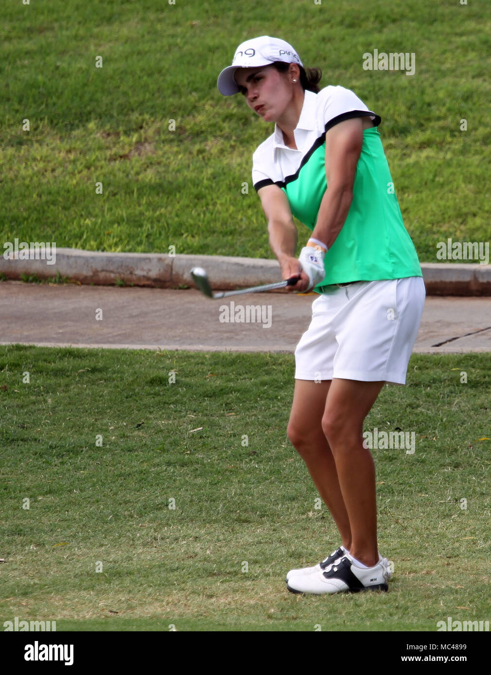 April 12, 2018 - Maria Hernandez chips onto the 2nd green during the ...