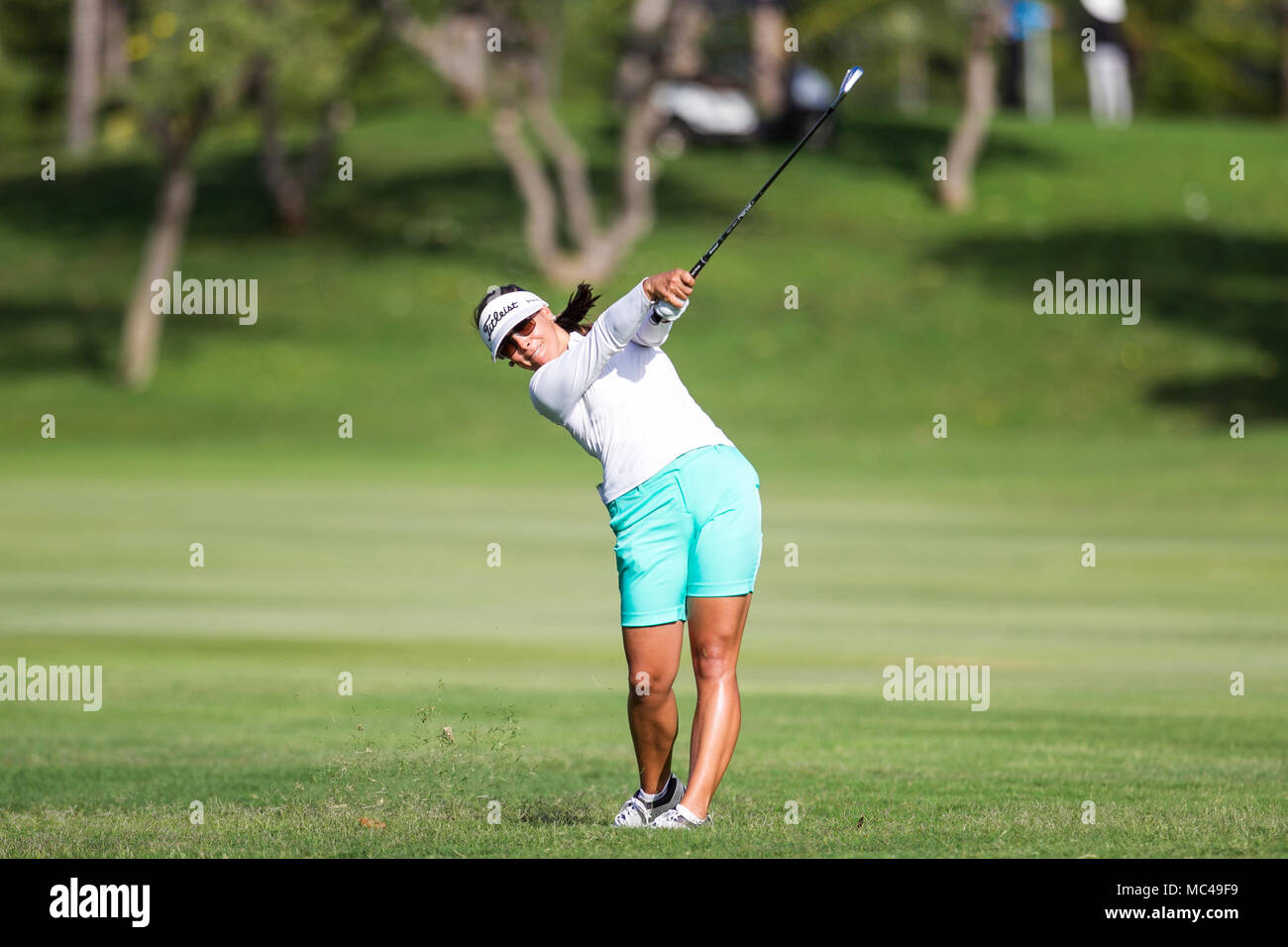 April 12, 2018 - Mariajo Uribe hits her approach shot to the 18th hole ...