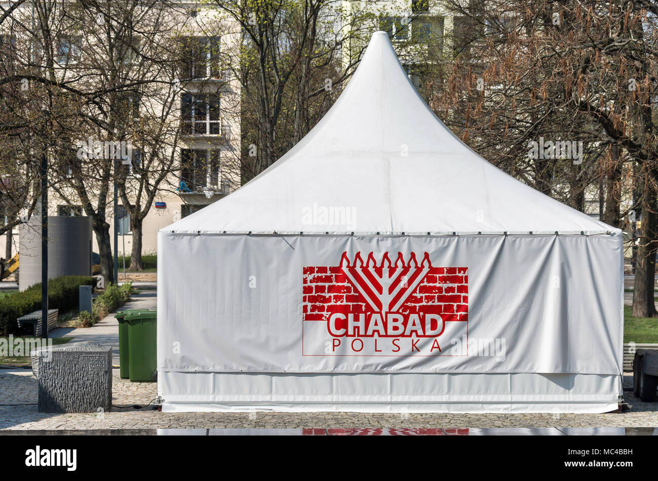 Warsaw, Poland - April 12th, 2018: Former Ghetto area. HABAT tents near ...