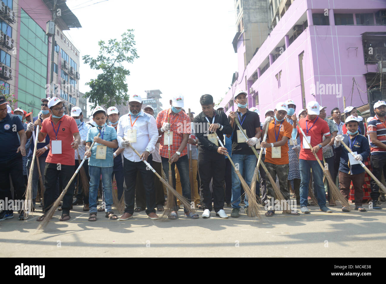 Dhaka, Bangladesh. 13th Apr, 2018. People participate in a cleaning ...