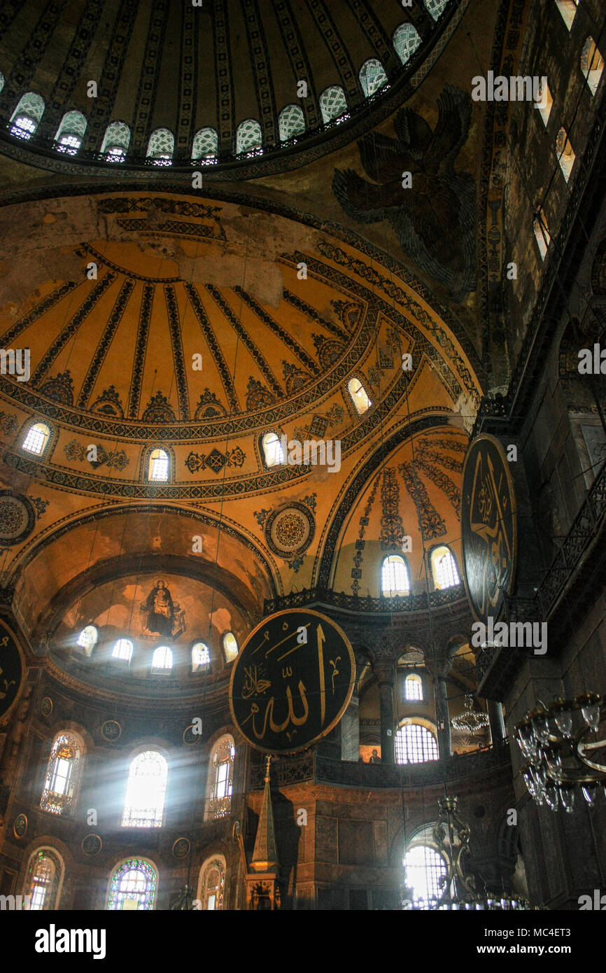 Istanbul, Turkey, 15.04.2016: Inside of a turkish mosque with capturing ...