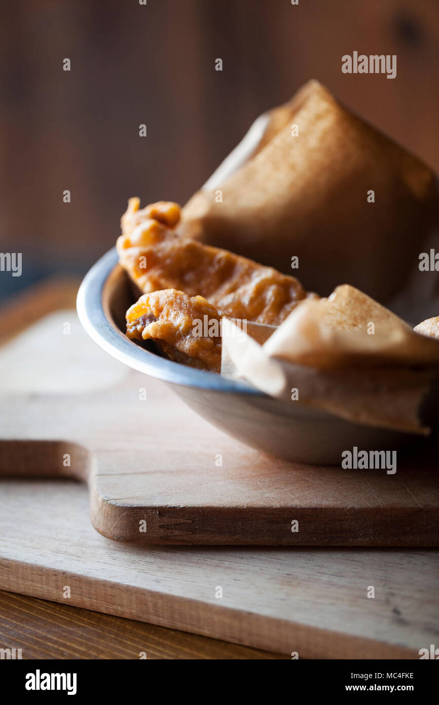 Beer battered fish ready to be made into fish tacos (tacos de pescado ...