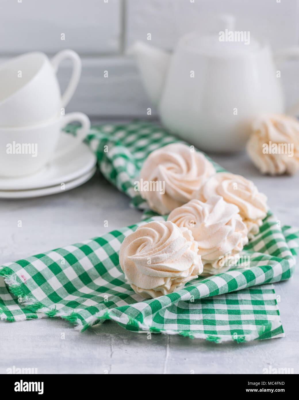 Russian handmade Zephyr or marshmallow with cups and a teapot ...