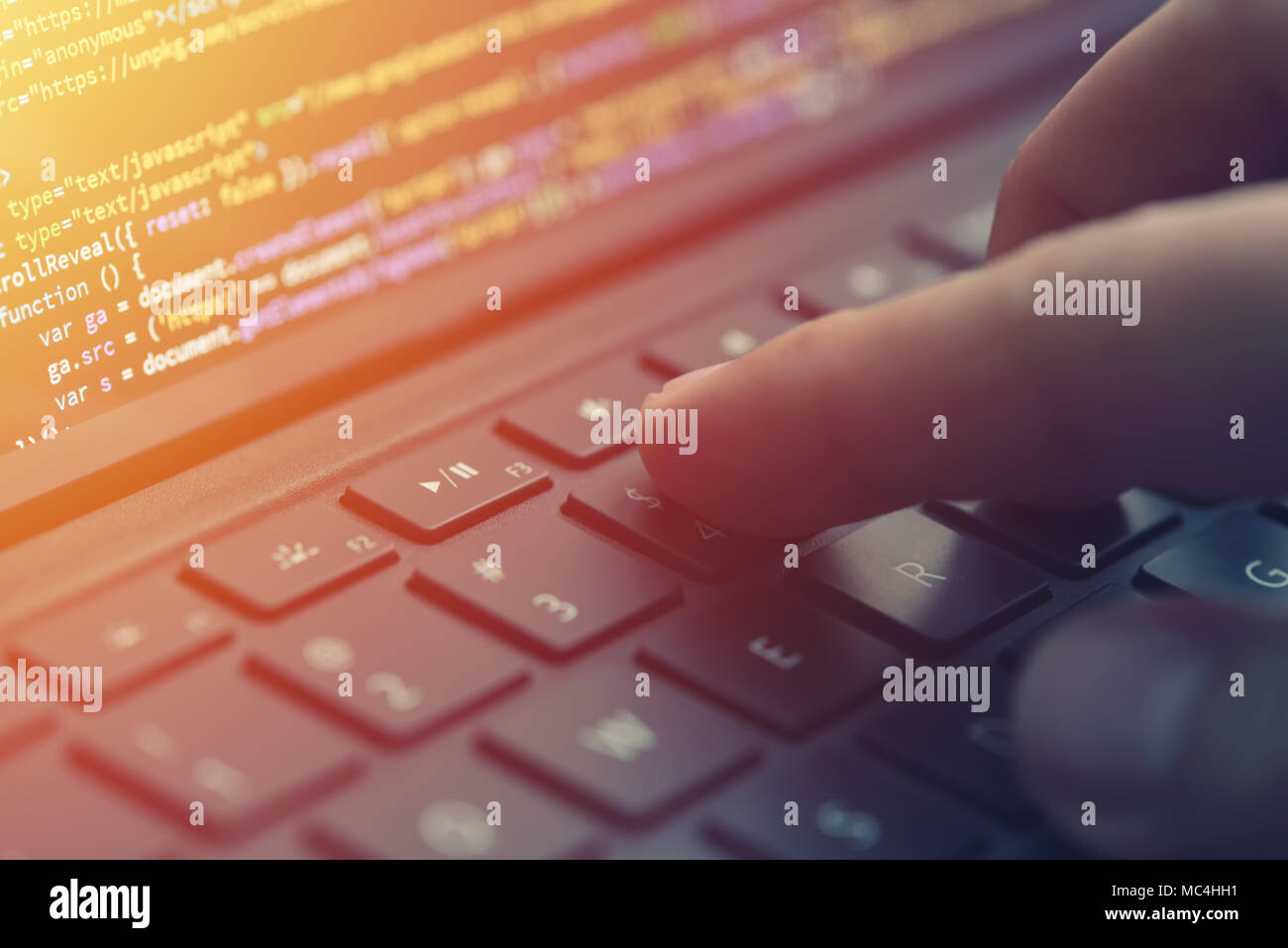 Closeup Coding On Screen Hands Coding Html And Programming On Screen