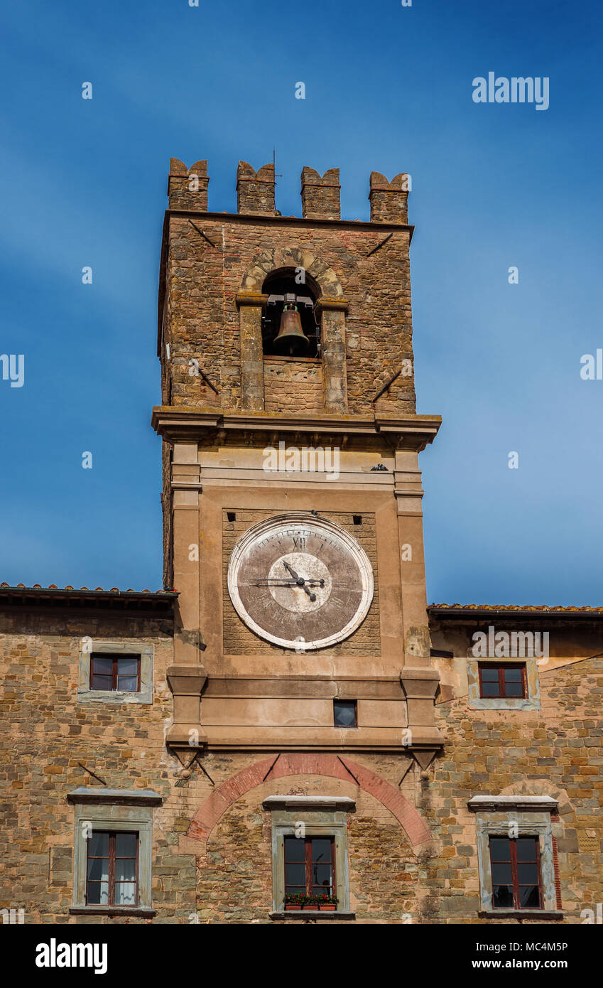 Cortona old clocktower, symbol of the ancient city in Tuscany ...