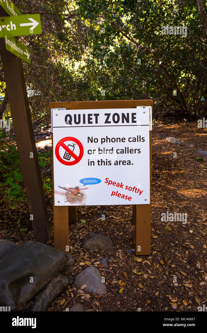 Quiet zone and no cell phone or bird callers area Sign at the tucker ...