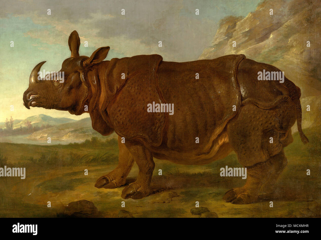 Jean-Baptiste Oudry, Clara the Rhinoceros in Paris in 1749. Oil on ...