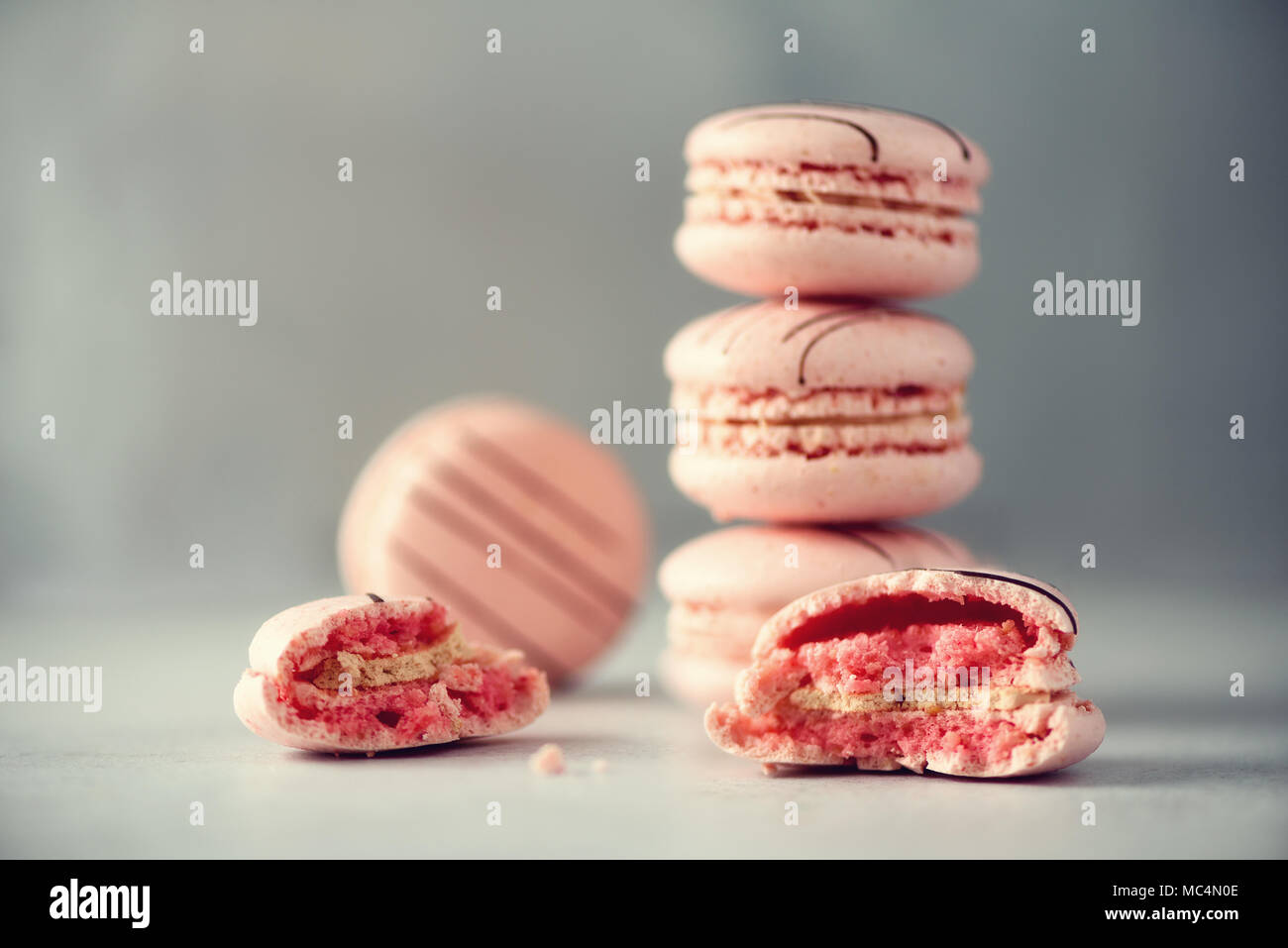 Pink french macaroons. Pastel colors macarons with copy space, top view ...