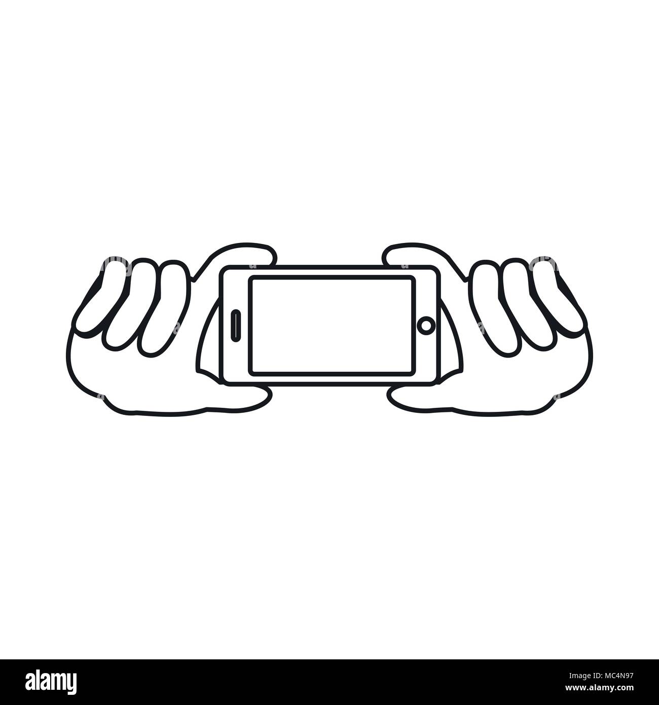 Two hands holding mobile phone icon, outline style Stock Vector Image ...
