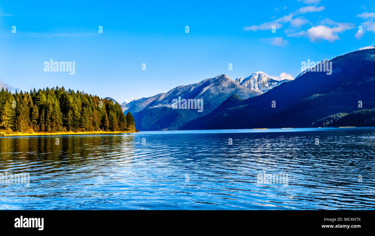 Pitt Lake with the Snow Capped Peaks of the Golden Ears, Tingle Peak ...
