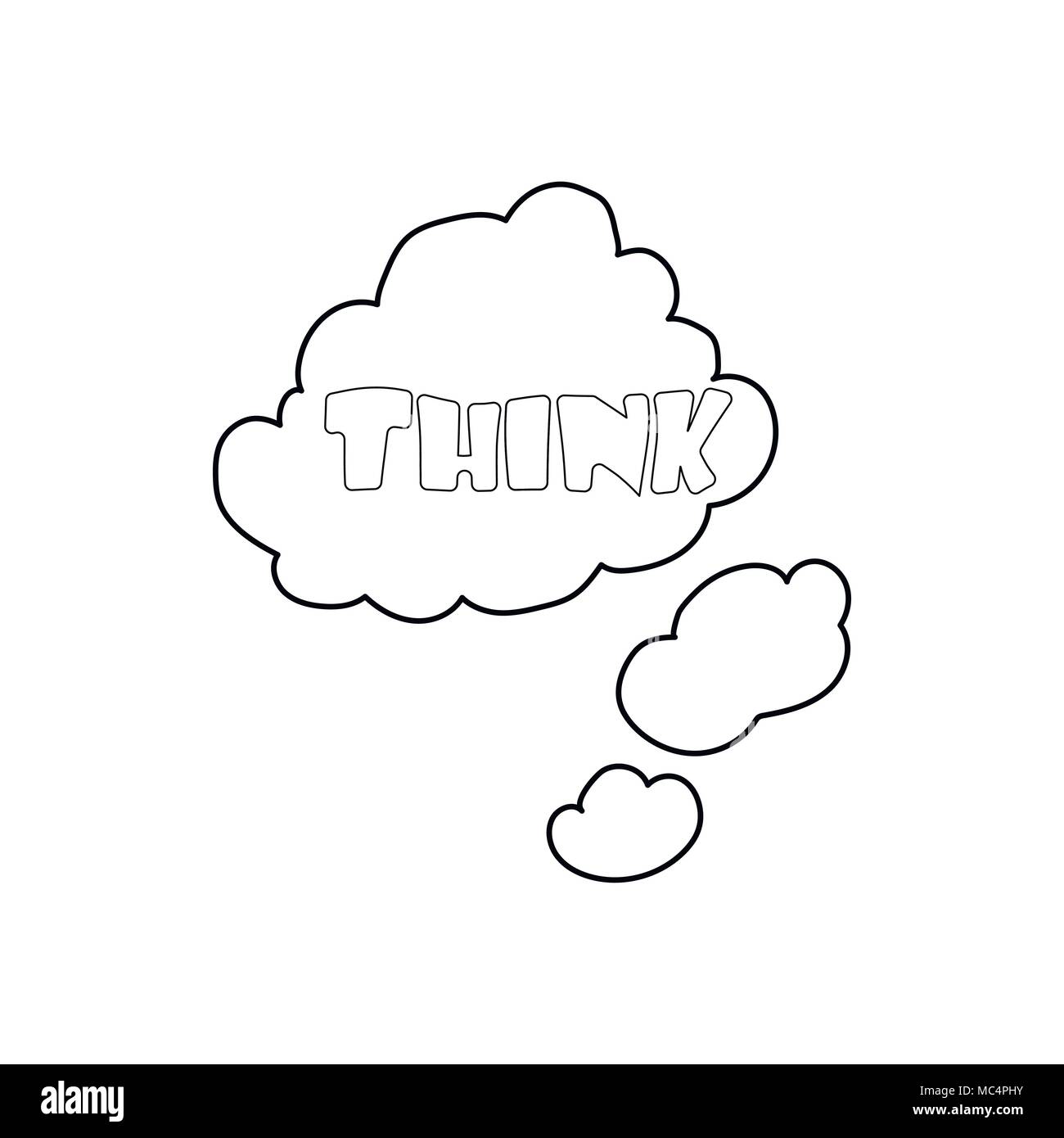 Cloud with think inscription icon, outline style Stock Vector Image ...